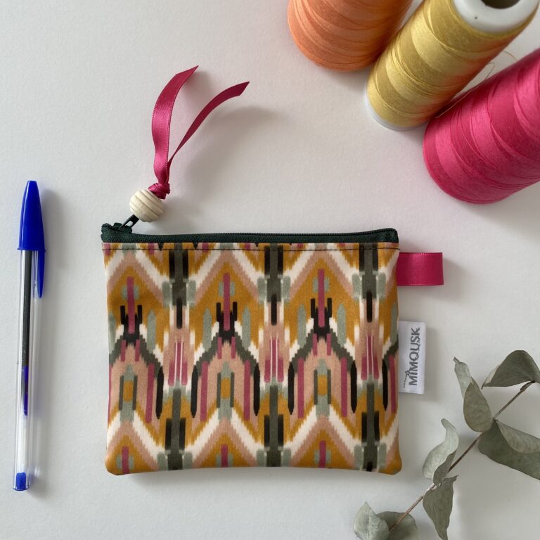 Trousse discrétion enduite / motif ikat, ocre rose kaki - Mimousk